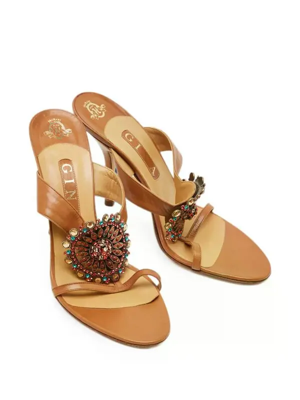 GINA Crystal-embellished Leather Heeled Sandals