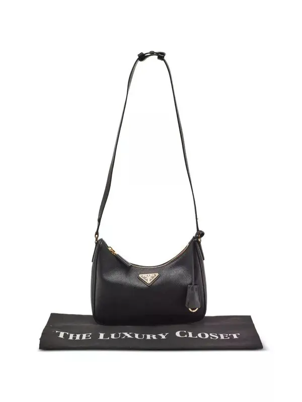 Prada Re-edition Saffiano Leather Shoulder Bag - Black