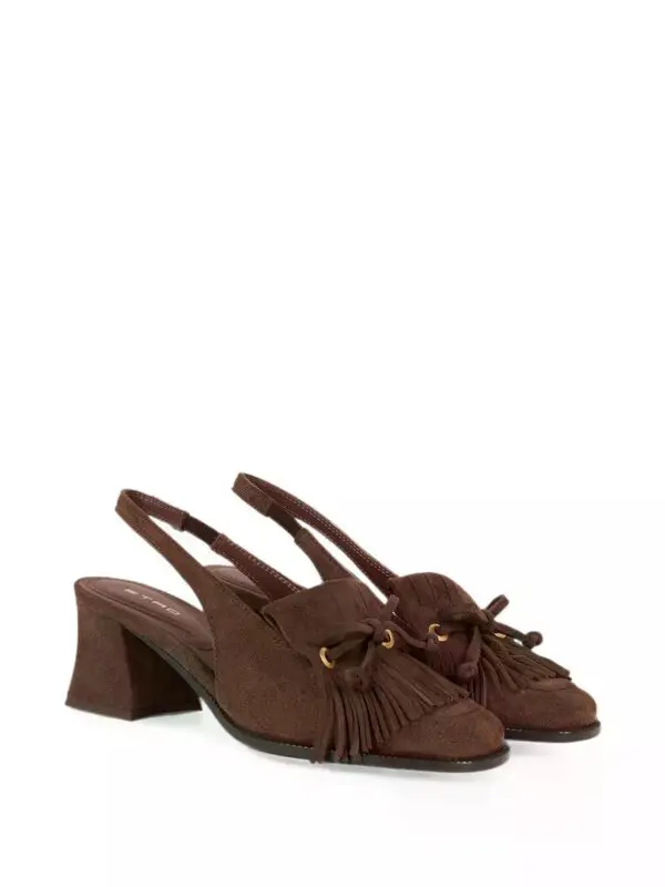 Etro Suede Slingback Loafers With Fringing And Knot Detail