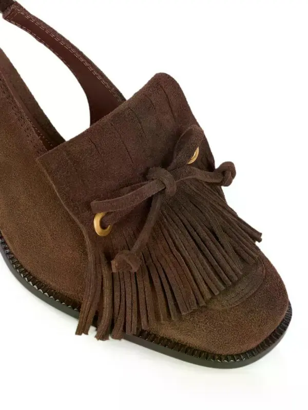 Etro Suede Slingback Loafers With Fringing And Knot Detail