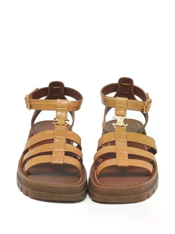 Celine Triomphe Croc-embossed Gladiator Sandals