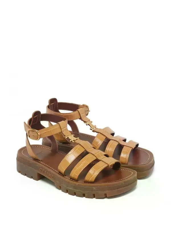 Celine Triomphe Croc-embossed Gladiator Sandals
