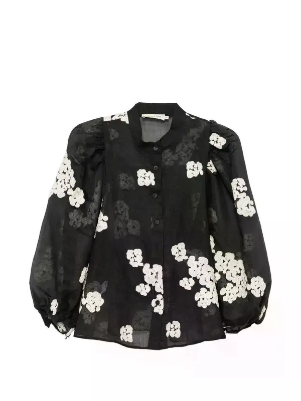 MOUTAKI Embroidered Puff Sleeve Shirt - Black