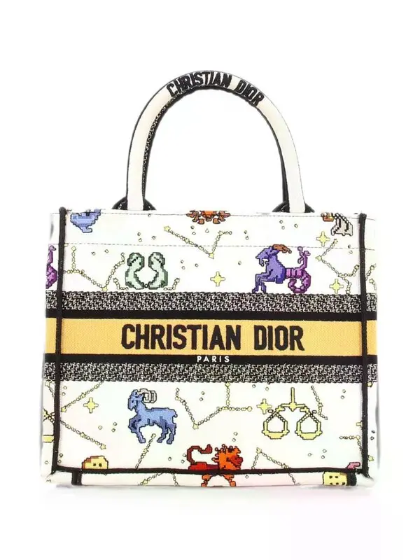 Dior Book Zodiac Embroidered Canvas Small Tote Bag - Multicolour