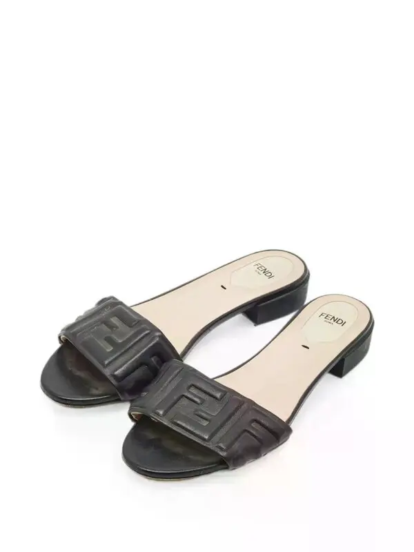 Fendi Ff Logo Embossed Leather Slides