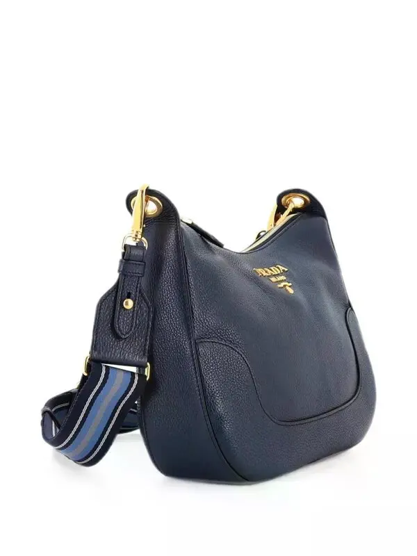 Prada Vitello Daino Striped Strap Zip Hobo Bag