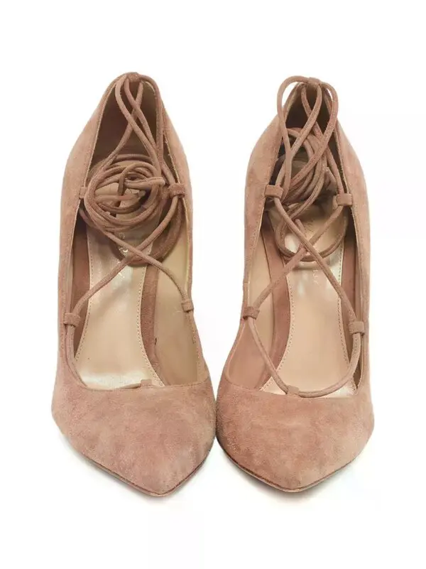 GIANVITO ROSSI Beige Suede Pointed-toe Lace-up Pumps