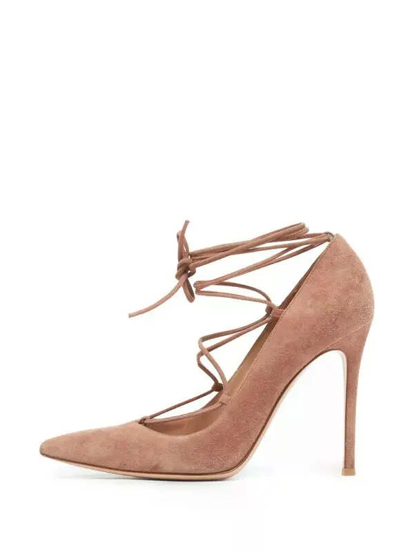 GIANVITO ROSSI Beige Suede Pointed-toe Lace-up Pumps