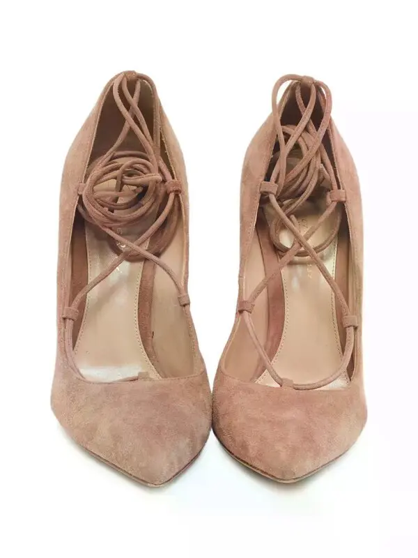 GIANVITO ROSSI Beige Suede Pointed-toe Lace-up Pumps