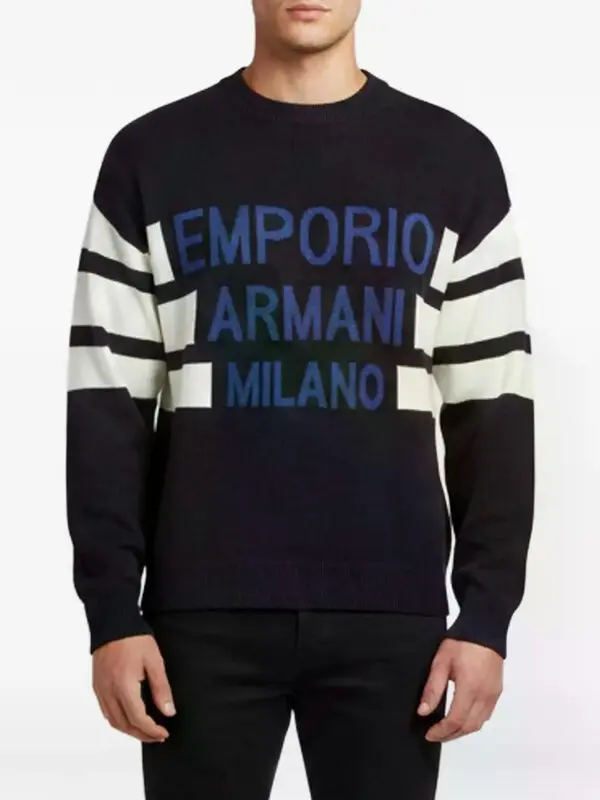 Emporio Armani Striped Logo Knit Sweater