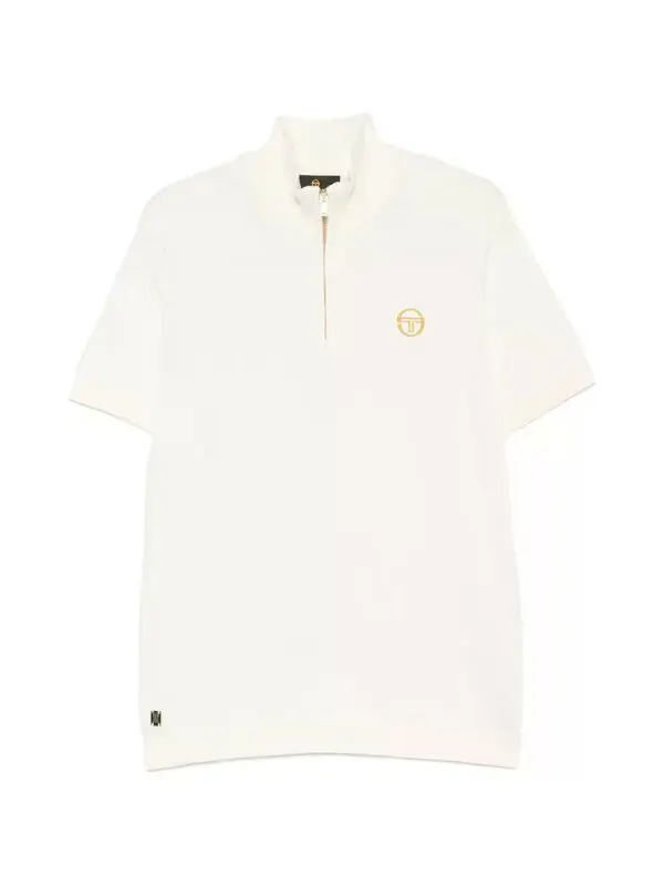 SERGIO TACCHINI Logo-embroidered Zipped Polo Shirt - Neutrals