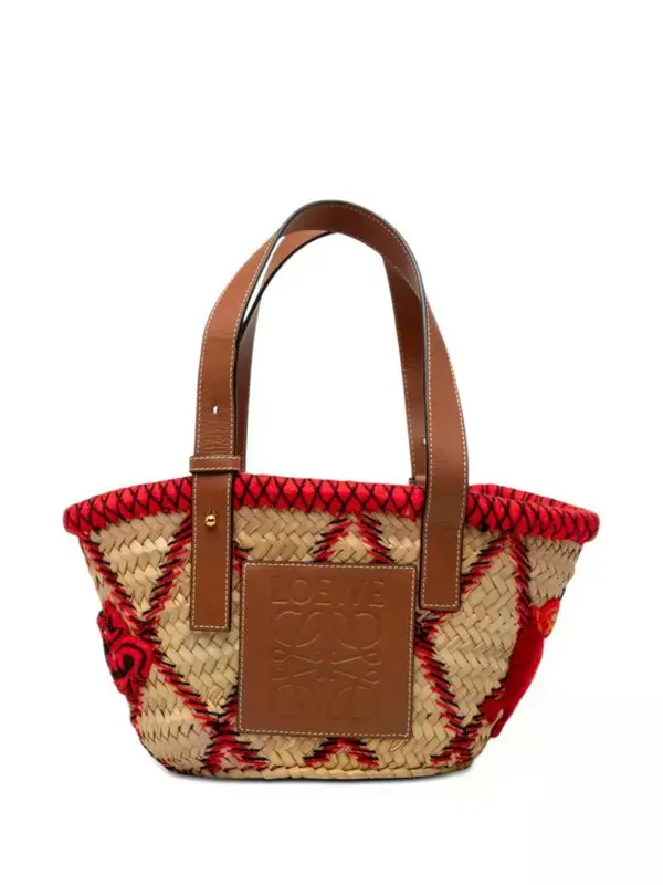 Loewe Small Raffia Animal Embroidered Basket Tote Bag - Neutrals