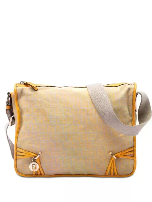 Fendi Zucchino Canvas F Charm Crossbody Bag - Neutrals