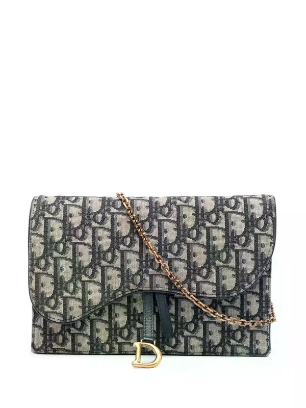 Dior Oblique Canvas Saddle Pouch Wallet On Chain - Blue