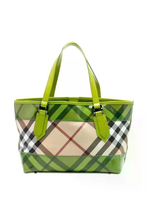 Burberry Patent Trimmed Supernova Check Coated Canvas Tote Bag - Green