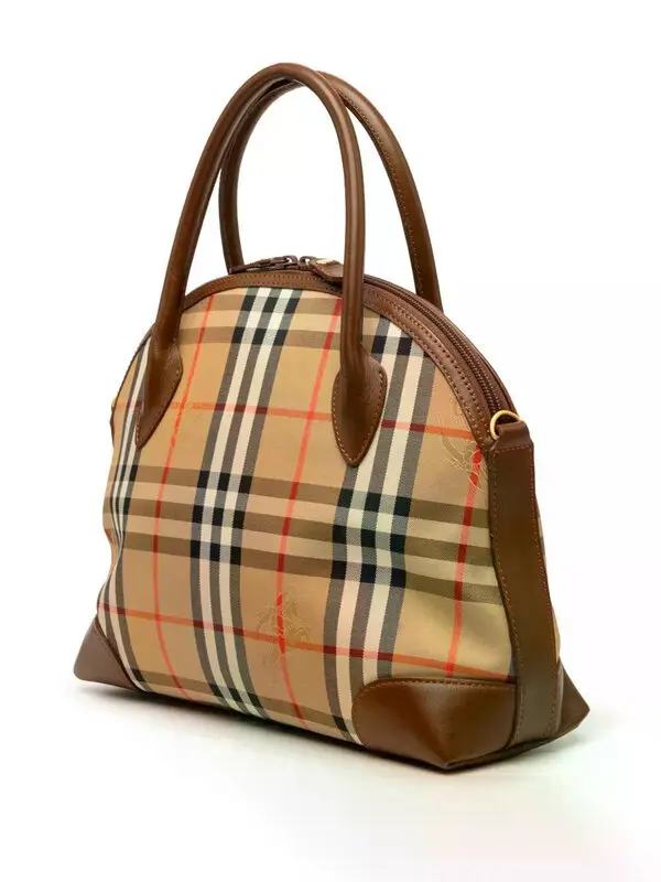 Burberry Haymarket Check Canvas Dome Satchel - Neutrals