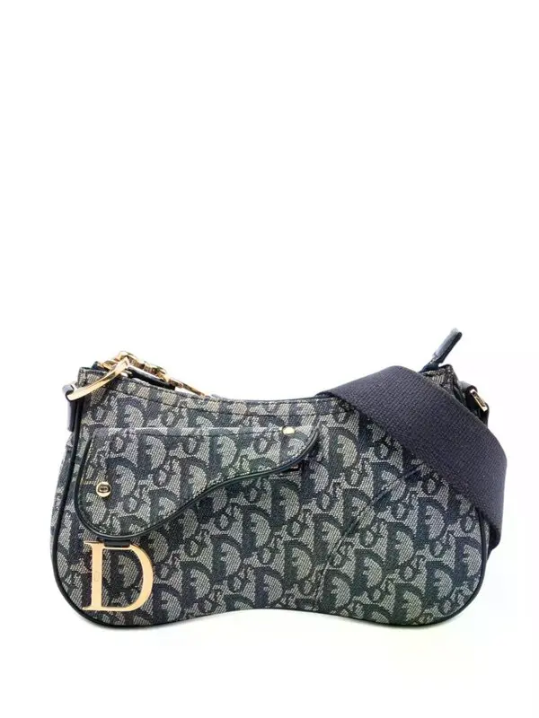 Dior Diorissimo Trotter Canvas Double Saddle Crossbody Bag - Blue