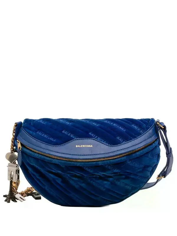 Balenciaga 2018 Allover Logo Souvenir Xs Belt Bag - Blue