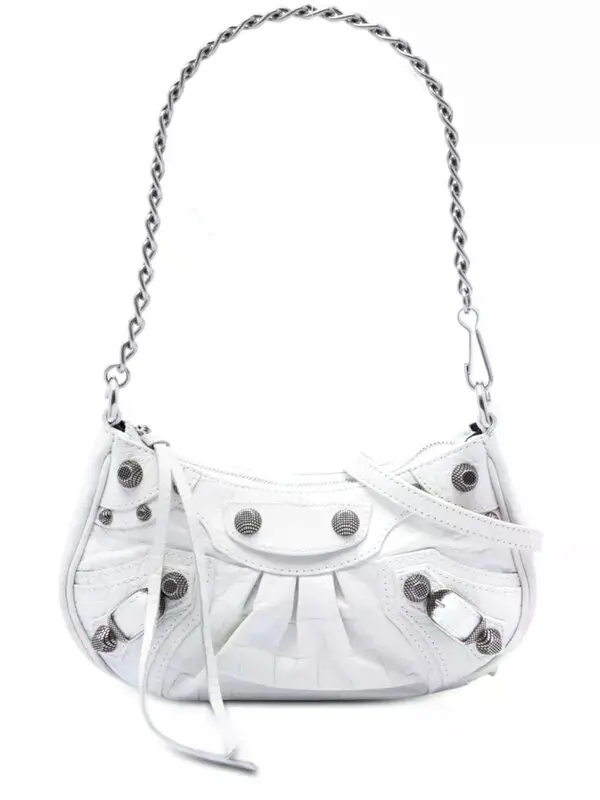 Balenciaga Mini Embossed Leather Motocross Le Cagole Satchel - White