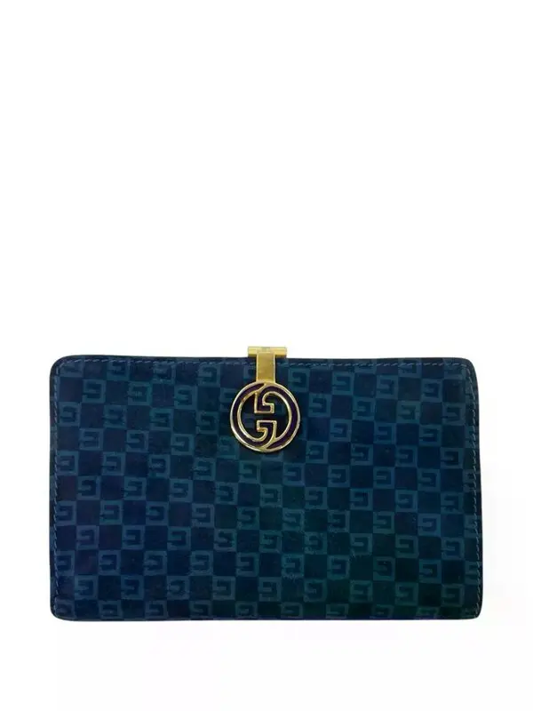 Gucci 20th Century G Logo Suede Bifold Wallet Small Wallets - Blue