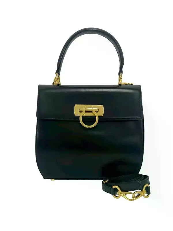 FERRAGAMO Gancini Leather Satchel - Black