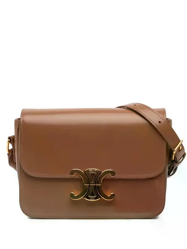 Celine Shiny Calfskin Triomphe Crossbody Bag - Brown
