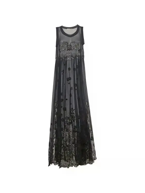 Chloé Embroidered Floral Chiffon Maxi Dress - Blue