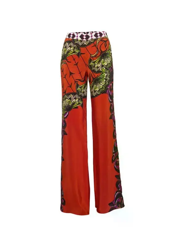 Etro Silk Floral Print Palazzo Pants - Orange