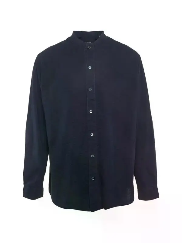 Giorgio Armani Navy Crinkled Cotton Button Front Shirt 4xl - Blue