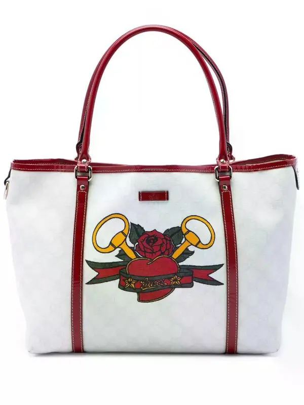 Gucci Gg Supreme Tattoo Heart Joy Tote Bag - Red