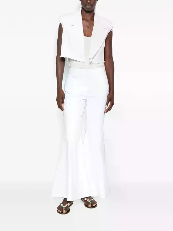 MOUTAKI Sleeveless Frayed Hem Cropped Jacket - White