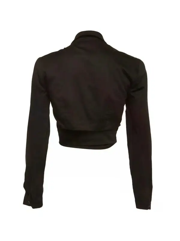 424 Cotton Cropped Wrap Top With Notched Collar - Black