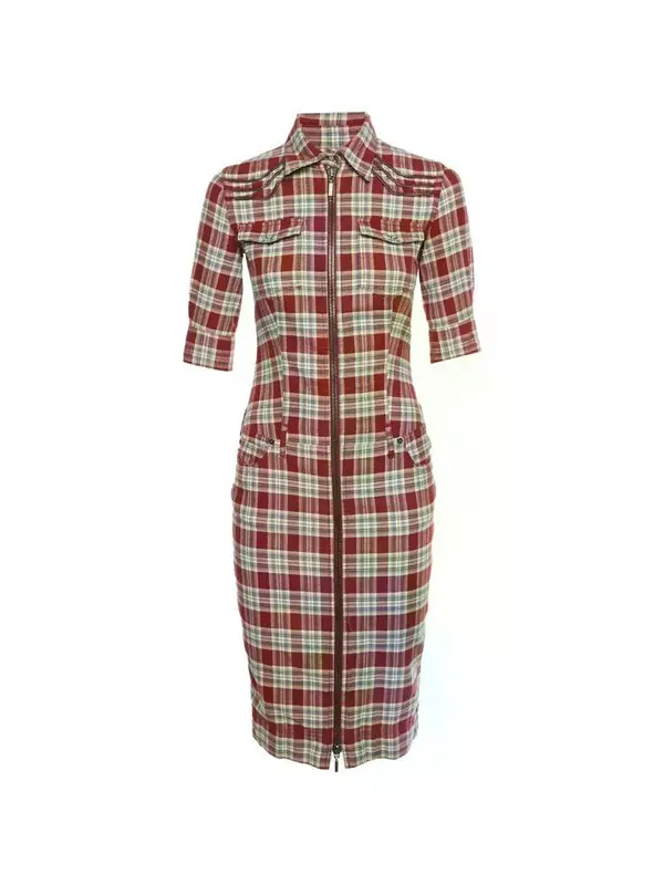 Alexander McQueen Plaid Flannel Shirt Midi Dress - Red
