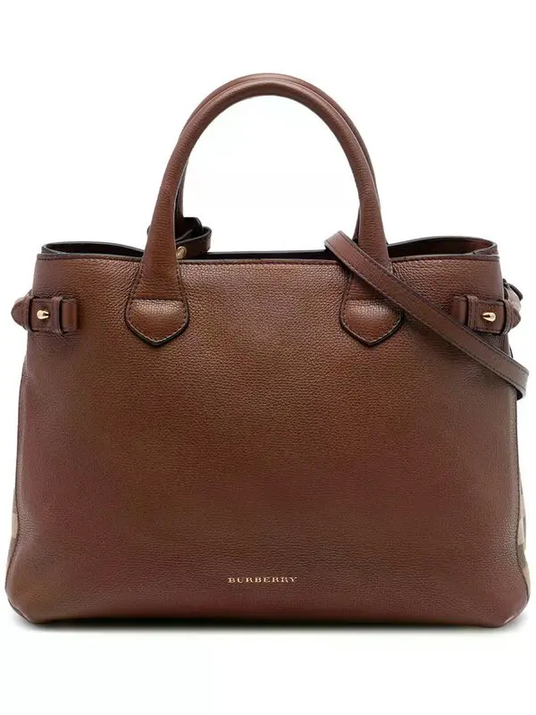 Burberry Medium Calfskin And House Check Banner Satchel - Brown