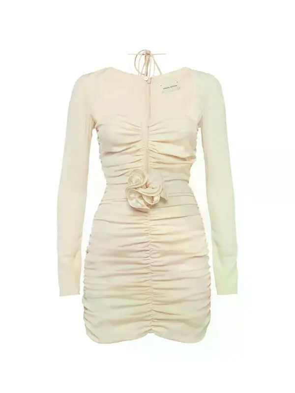 Magda Butrym Beige Floral Appliqué Ruched Mini Dress - Neutrals