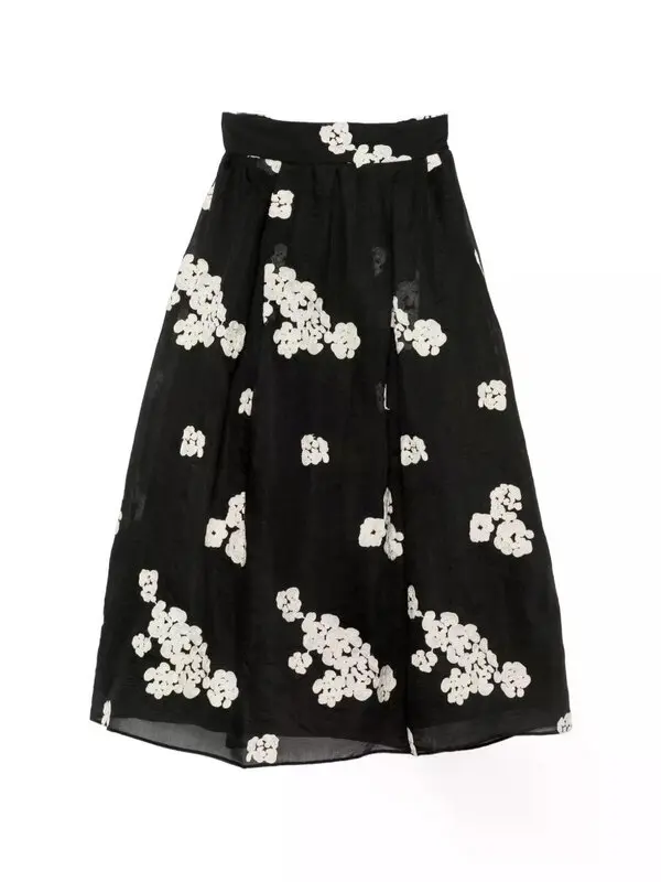MOUTAKI Embroidered A-line Midi Skirt - Black
