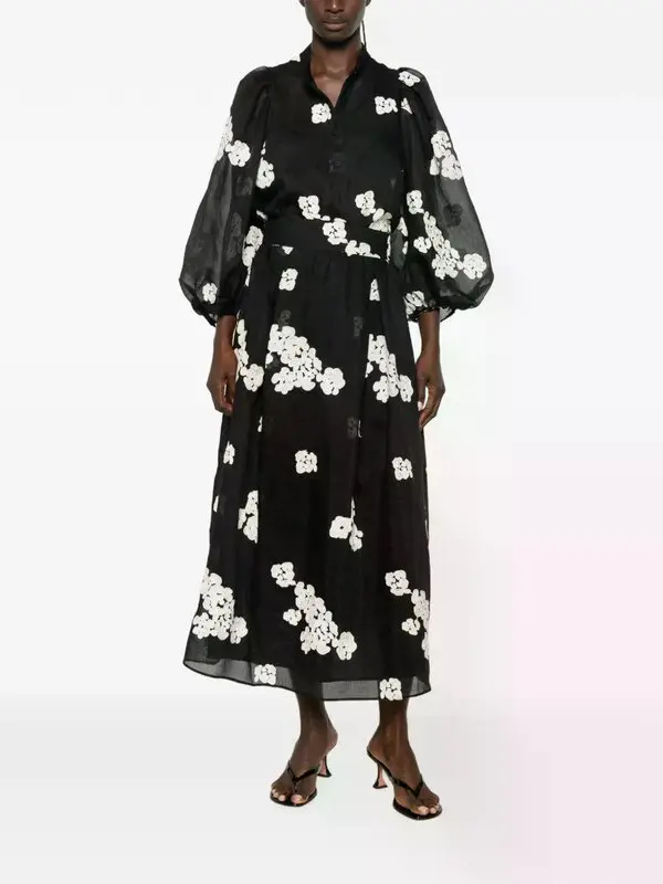 MOUTAKI Embroidered A-line Midi Skirt