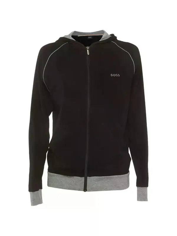 BOSS Logo Detail Zip-up Hoodie - Black