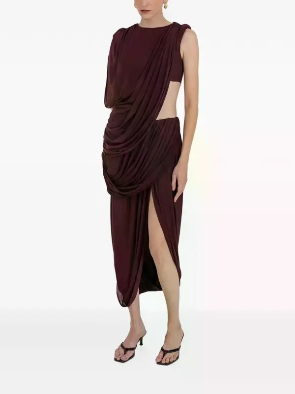 MAYGEL CORONEL Draped Side-slit Midi Skirt - Red