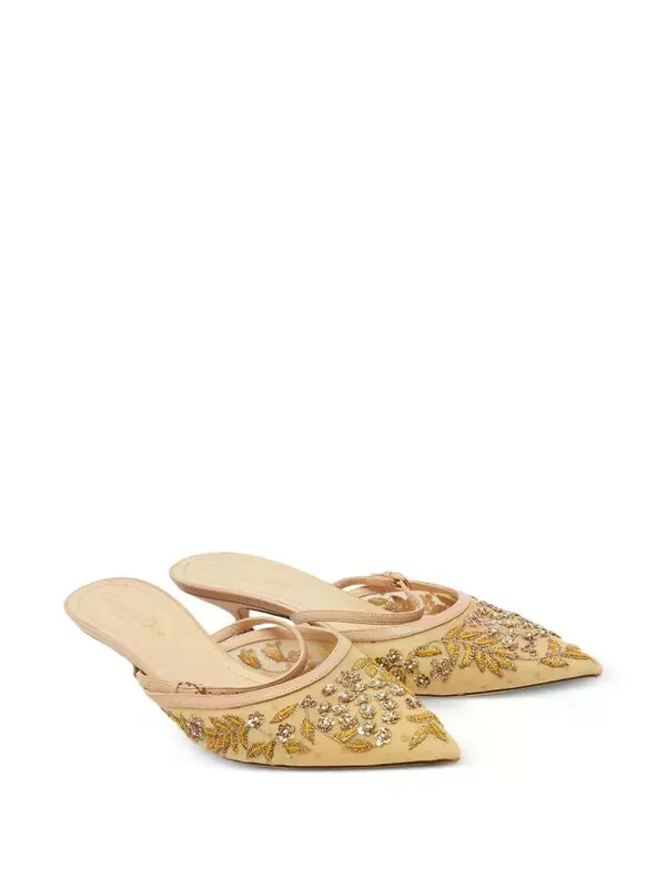 Dior Embroidered Mesh Pointed-toe Mules
