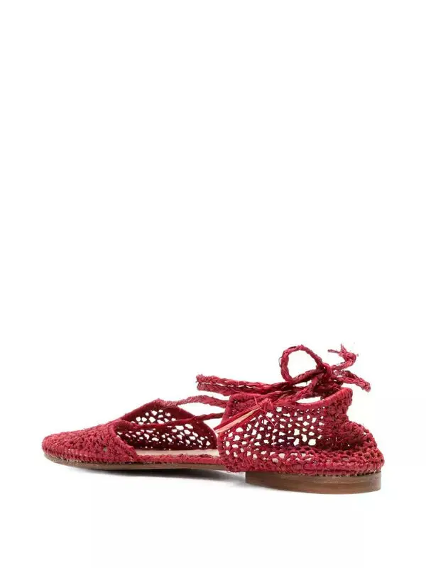SLO_HAND_MADE Woven Raffia Ballet Flats With Tie Fastening