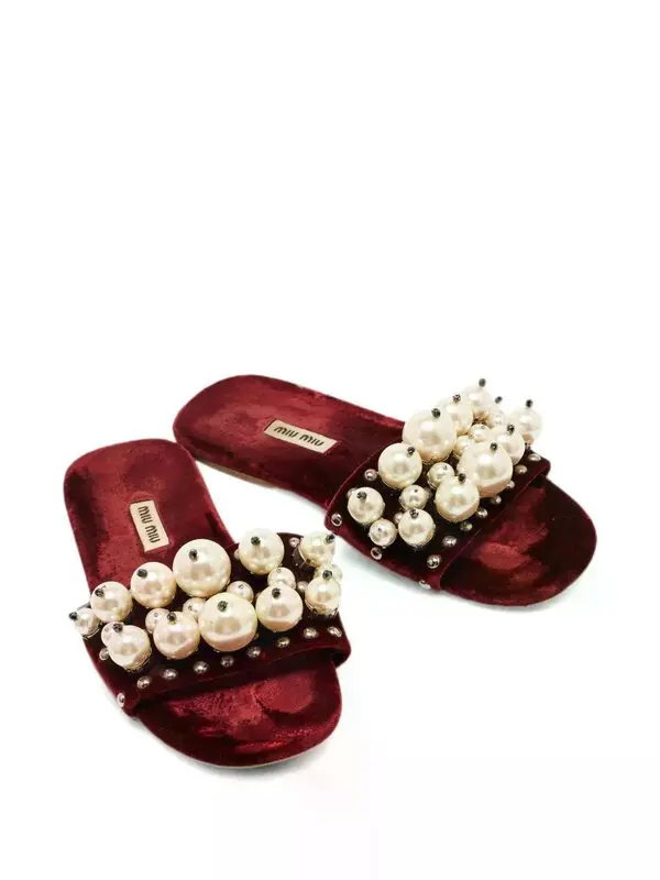 Miu Miu Embellished Velvet Slide Sandals