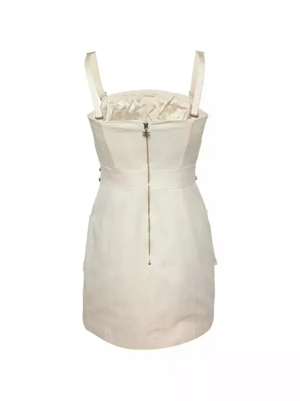 Elisabetta Franchi Gabardine Mini Dress With Chain Trim - White