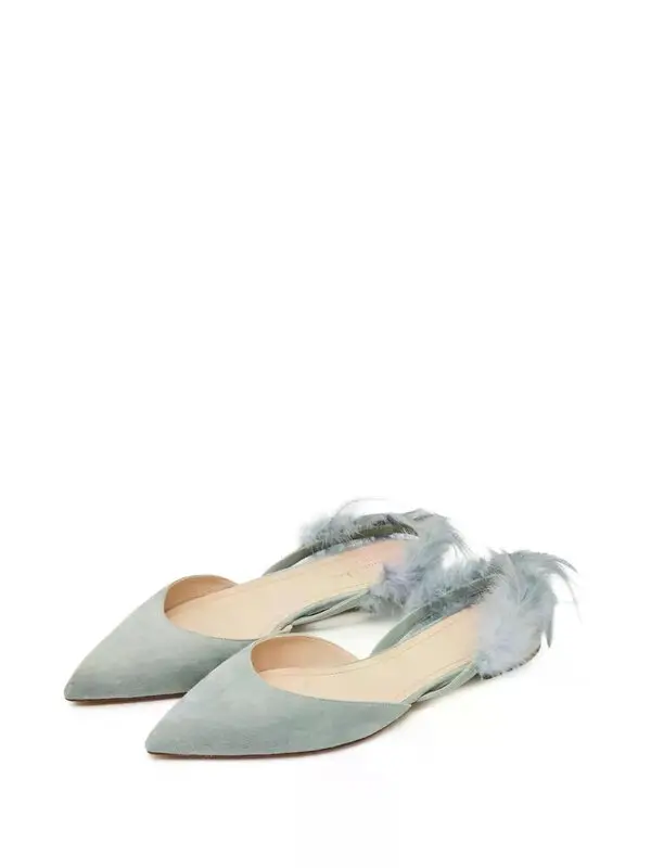 Dior Suede Feather Trim Slingback Flat Pumps