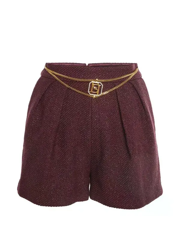 Elisabetta Franchi Pleated Tweed Shorts With Chain Detail - Red