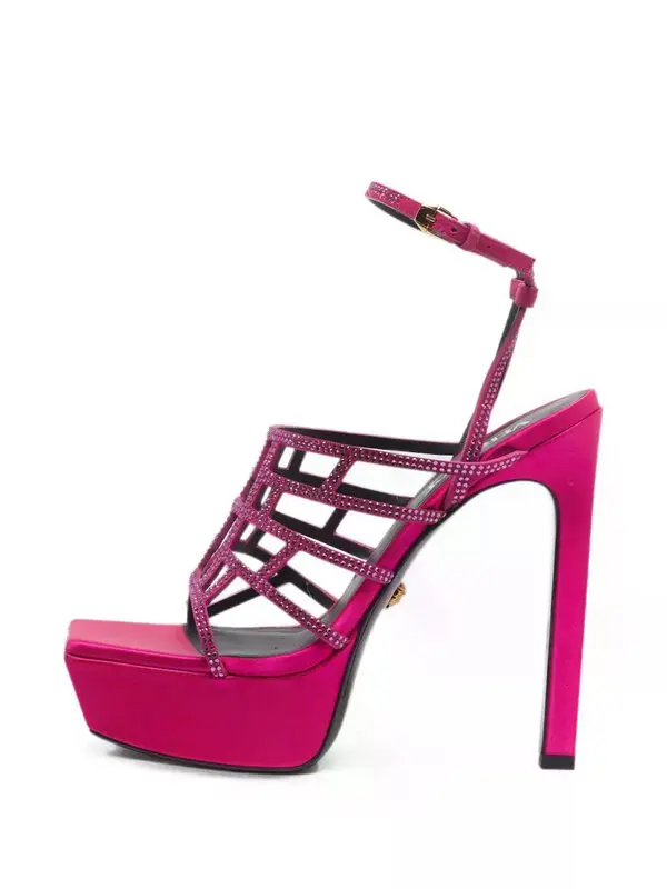 Versace Square-toe Sandals With Crystal Embellishments - Pink