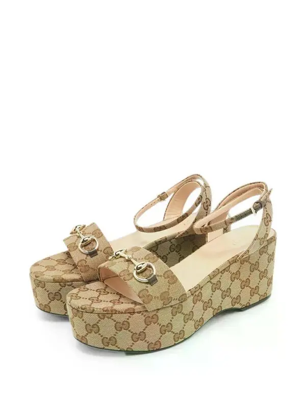 Gucci Gg Pattern Horsebit Sandals - Neutrals