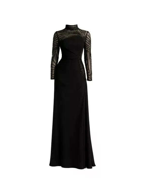 GEMY MAALOUF Sequin Embellished Mesh Panel Dress - Black