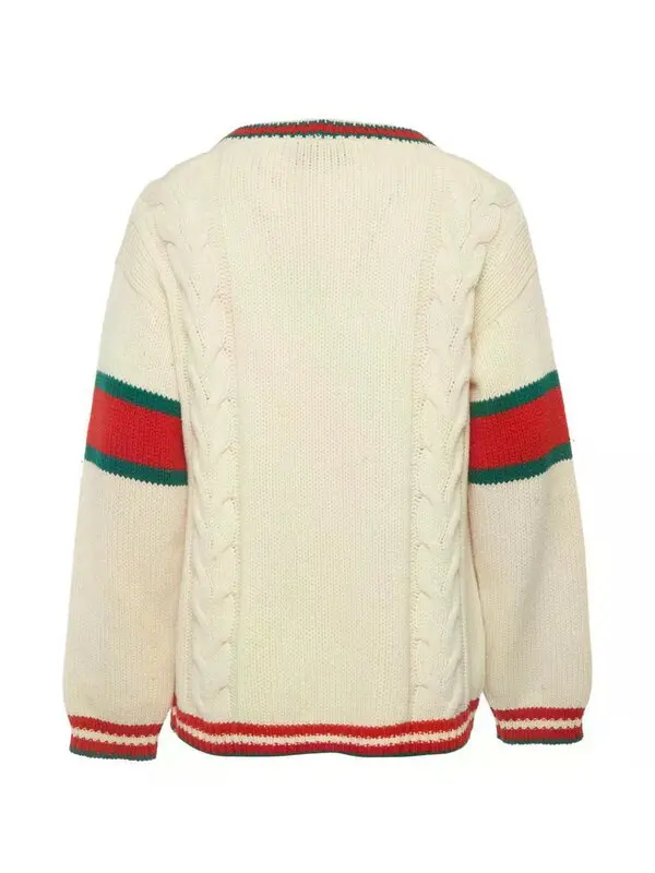 Gucci Web Stripe Cable Knit Cardigan