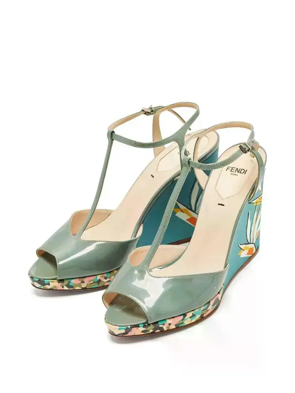Fendi Patent Leather T-bar Wedge Sandals